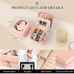 Parima Gifts for Women - Personalized Birthday Gifts for Women, Gifts for Women, Women Gifts Idea, Pink Initial Travel Jewelry Case Jewelry Box for Women Jewelry Organizer - Letter L, Pink