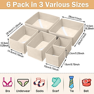 Potchen 24 Set Clothes Dresser Drawer Organizers, Nursery Closet Clothing Wardrobe Organizers Storage Dividers, Foldable Cloth Box Fabric Container Basket Bin for Bras Socks Underwear(Beige)