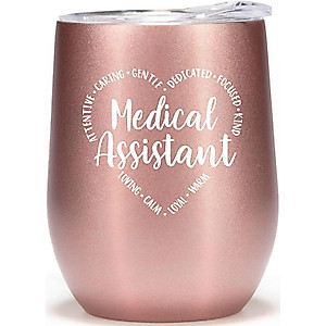 VIOLET & GALE 12oz Wine Glass Tumbler, Rose Gold, Medical Assistant Appreciation Week Gift, Thermal Insulated Coffee Mug with Lid, for Women, MA Graduation, CMA