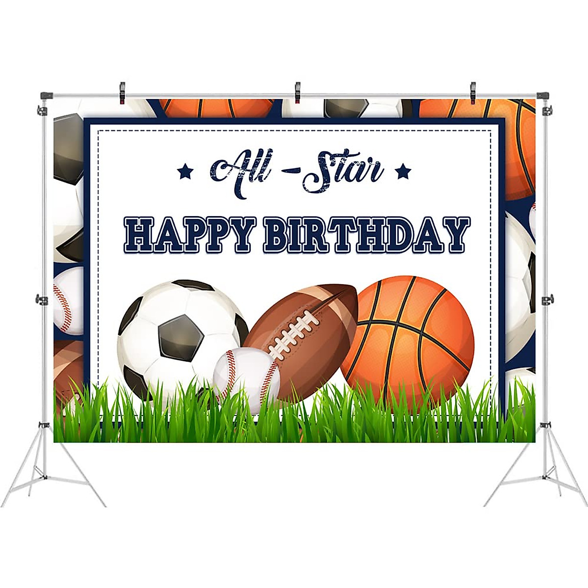 Ticuenicoa 7x5ft Ball Sports Happy Birthday Backdrop All Star Boys Football Basketball Baseball Rugby Kids Birthday Background Portrait Party Decoration Cake Table Photo Studio Booth Prop