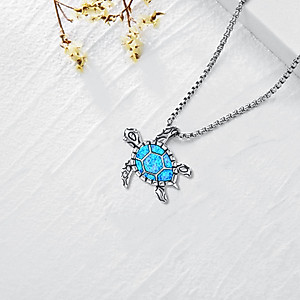 LOOVE Animal Necklace 925 Sterling Silver Turtle Necklace for Women Blue Opal Sea Turtle Pendant Cute Turtle Jewelry