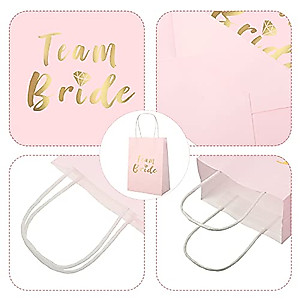 Outus 12 Pieces Team Kraft Bride Gift Bag Bridesmaid Gift Bag Wedding Bride Handles Paper Bag with 12 Pieces Tissue Paper for Wedding Bridal Party, Pink, Gold Letter(3 x 6 x 8 Inch)