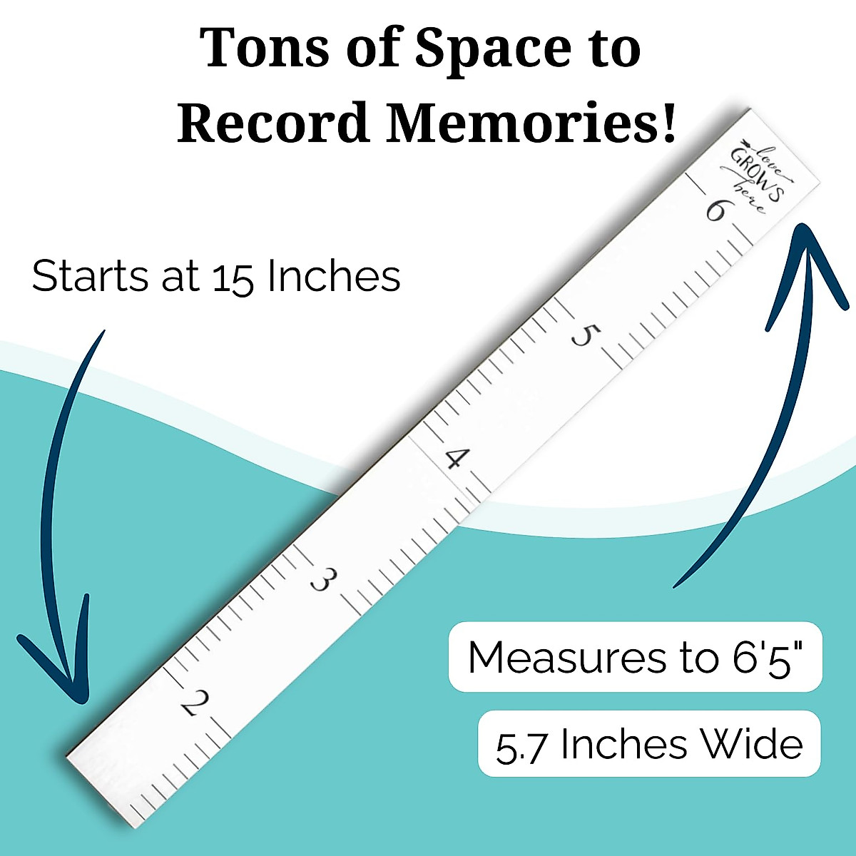 HEADWATERS STUDIO Wooden Ruler Growth Chart for Kids, Boys and Girls - Height Chart & Height Measurement for Wall - Kids Nursery Wall Decor and Room Hanging Wall Decor - Love Grows Here - White