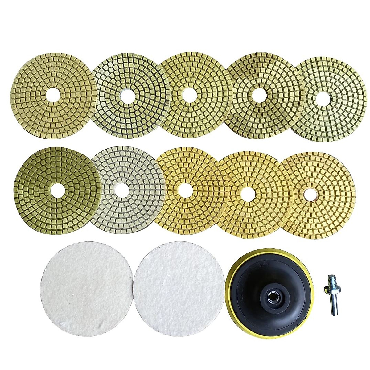 Diamond Polishing Pads 4 Inch 10 Packs 3/8"-11 Backer Pad Granite Polishing Kit Marble Polishing Kit Diamond Sanding Pads Granite Polishing Pads Concrete Polishing Pads Tile Polishing Pads For Grinder