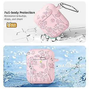 Lerobo Flower Engraved Case for AirPods Case Cover, Stylish Soft Silicone Protector with Keychain, Compatible with Apple AirPods 1st/2nd Generation Charging Case, Front LED Visible, Pink