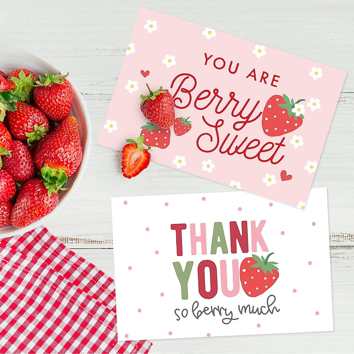 Whaline 36 Pack Strawberry Thank You Cards Pink Fruit Greeting Cards with Envelopes & Stickers Blank Note Cards for Baby Shower Birthday Party Invitation Supplies