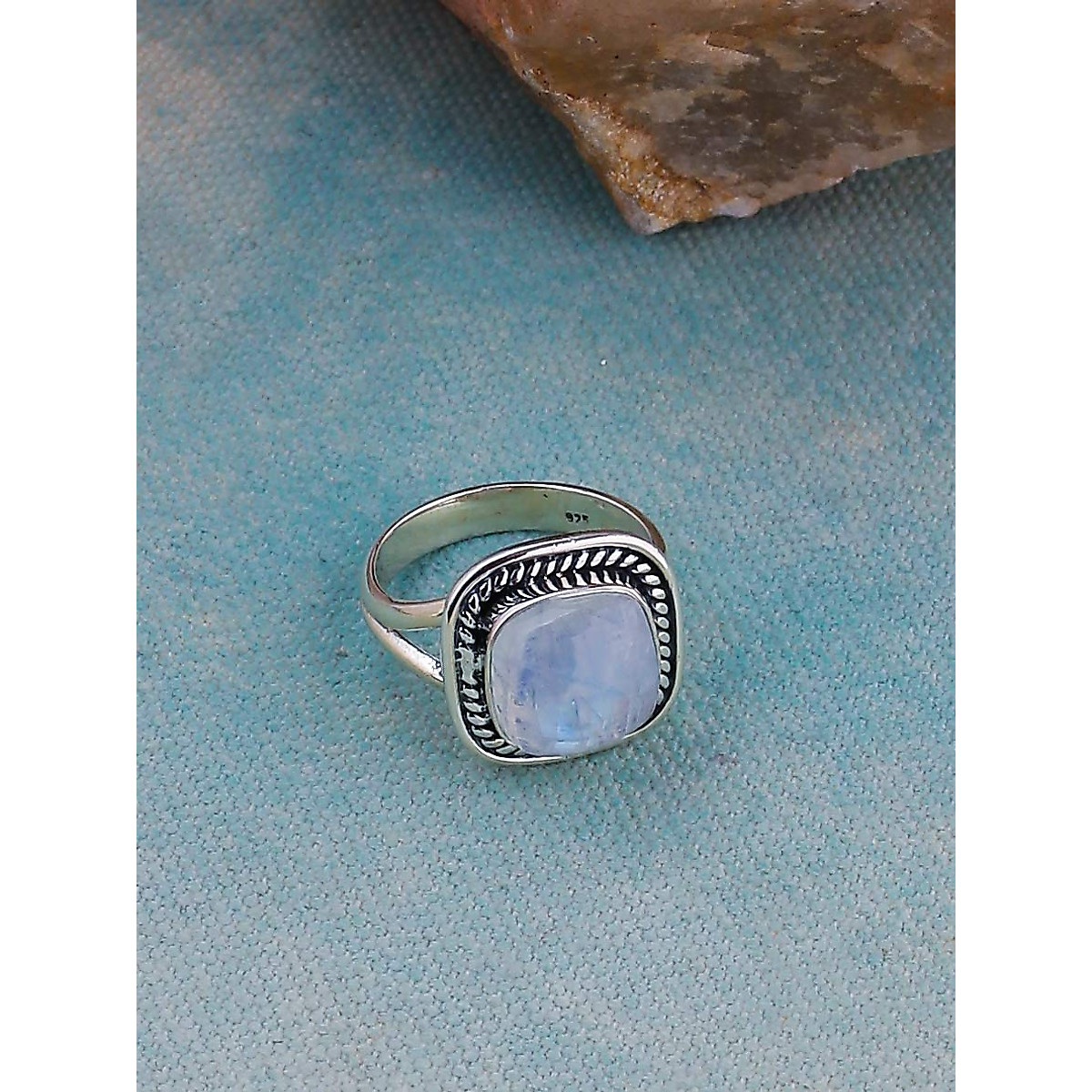 YoTreasure Rainbow Moonstone Solid 925 Sterling Silver Split Shank Ring