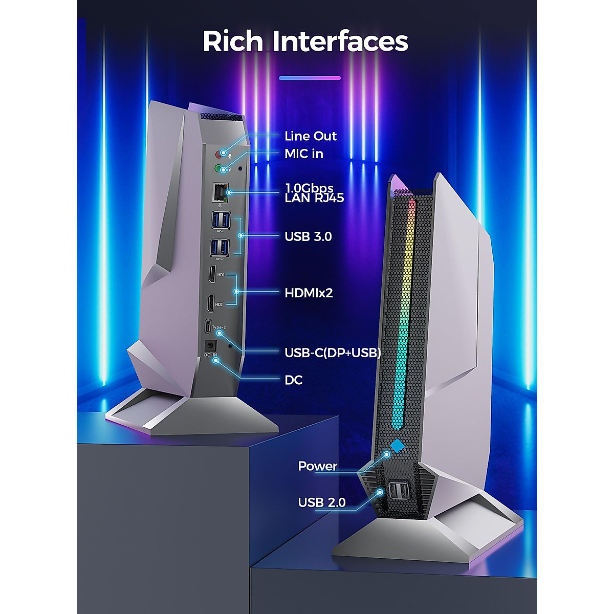 TOPGRO Mini Gaming PC Core i9-9880H/ GTX1650 4G, 32GB DDR4, 1TB PCIe4.0 SSD, RGB Lights, WiFi6E/BT5.3/1.0G LAN/2xHDMI/1xUSB-C 4K@60Hz Win11 Pro Mini Desktop PC Gaming Computer