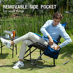 PORTAL Oversized Folding Rocking Camping Chair Portable Outdoor Rocker with High Back Hard Armrests Carry Bag, Supports 400 lbs, Padded Back, Blue