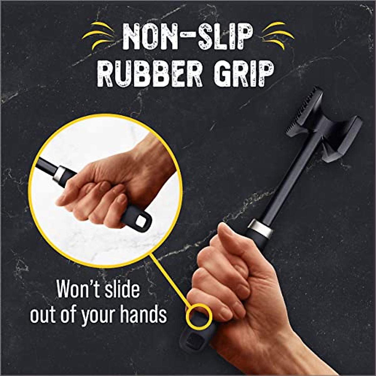 ﻿﻿Checkered Chef Meat Tenderizer Hammer - Dishwasher Safe Metal Kitchen Mallet for Tenderizing Chicken, Beef, Pork & Nuts with Non-Slip Grip