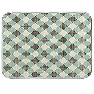 Trellis Grid Pattern Dish Drying Mat 24"x18" Absorbent Machine Washable Hanging Fast Dry Pad Dish Protective Mat for Kitchen Countertop Heat Resistant Dinner Table Mat