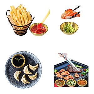 Set of 8 Stainless Steel Dipping Sauce Bowls, Soy Sauce Dishes, Seasoning Plate, Small Round Saucers, Appetizer Plate for Sushi, Side Dishes, Dessert, Tomato Sauce, Soy, BBQ, 3.27"x3.27"x 1.14" Gold