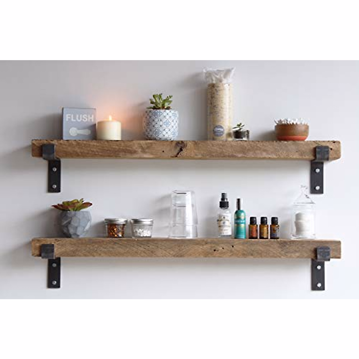 Urban Legacy Accent Shelves | Reclaimed Barn Plank | Set of 2 with Full Brackets (Natural, 40" x 4.5" x 2")