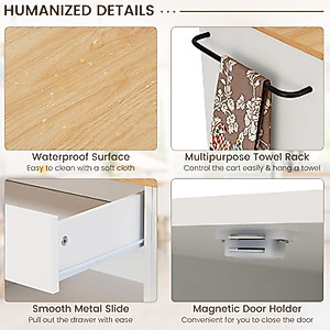 Giantex Kitchen Island on Wheels, Rolling Trolley Cart with 3 Spice Racks, 2-Door Cabinet, Storage Drawer, Open Shelf, Kitchen Serving Cart for Dining Room Bar (White)