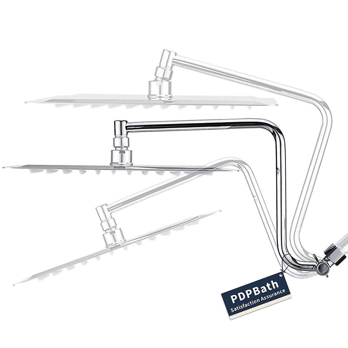 PDPBath Shower Extension Arm, 12" Upgrade Solid Brass Shower Head Shower Head Extender, Adjustable Height Extended with G1/2 Universal Connection for Large Vertical Rainfall Shower Head - Chrome