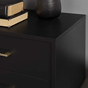Walker Edison Modern Olivia 2 Drawer Wood Rectangle Side Table Living Room Small End Accent Table, 20 Inch, Black