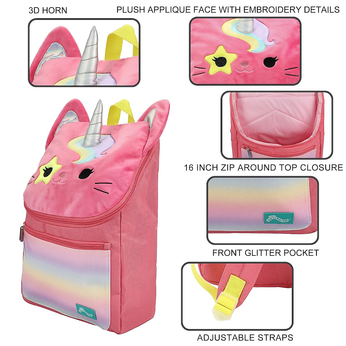 Bioworld Squishmallows Sienna the Unicorn Cat Youth 16' Backpack