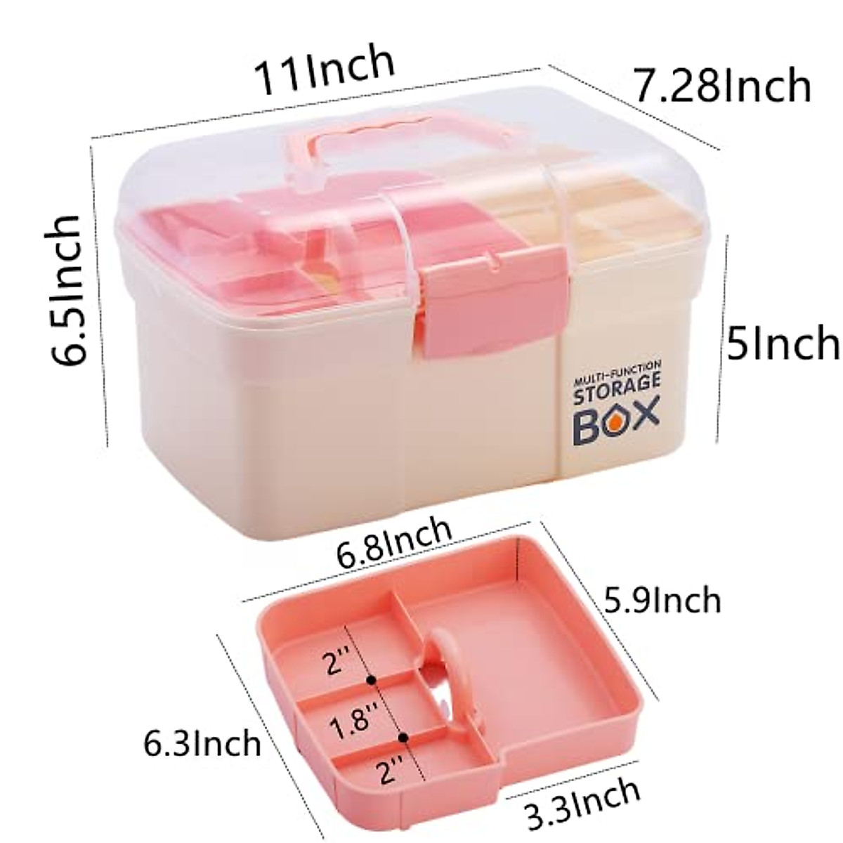 Kinsorcai 11'' Plastic Box Organizer with Removable Tray, Sewing Box Organizer, Art & Craft Storage Box for Girls, Multipurpose Storage Organizer Box for Cosmetic (White)
