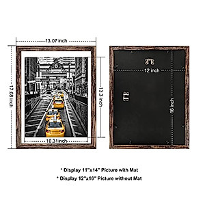 Finefrarm 12x16 Frames Display Pictures 11x14 with Mat or 12x16 Photo Without Mats Farmhouse Distressed Brown Picture Frames Wall Art for Living Room Wall Mounting Decor