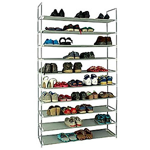 10 Tiers 9 Lattices Shoe Rack with Dustproof Cover Closet Shoe Storage Cabinet Organizer Non-Woven Fabric Shoe Rack Room-Saving Easy Assembled Shoe Shelf Organizer Closet for Home