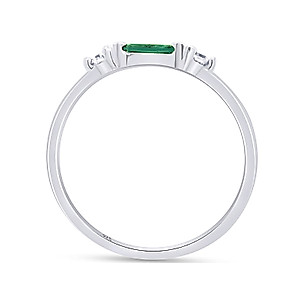 AFFY Baguette Cut Simulated Emerald And White Cubic Zirconia In 14K White Gold Plated 925 Sterling Silver Three Stone Design Bridal Engagement Wedding Ring Jewelry For Women Size -7