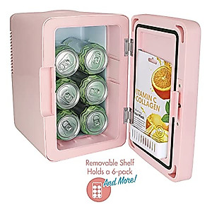 PERSONAL CHILLER 6L Cooler Mini Fridge– Portable LED Fridge for Makeup, Skincare, Snacks, & More – Mini Fridge for Bedroom Vanity with Lighted Glass (Pink)