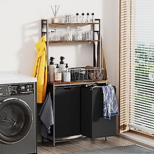 Amosic Laundry Hamper, Laundry Basket with Storage Rack, 2 Removable Laundry Sorter Bags(Capacity of 37 gallons, 140L), Pull-Out and Removable Laundry Bags, Laundry Hamper for Bathroom, Bedroom