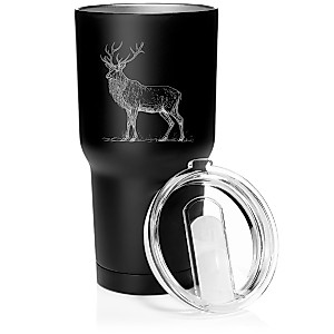 Smooth Body Tumbler Stainless Steel Vacuum Insulated Travel Mug Cup Gift Elk (Black, 30 oz)