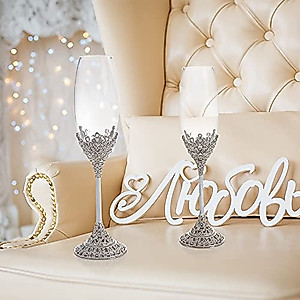 LASODY Crystal Set Champagne Flutes - Wedding Glasses for Bride & Groom - Toasting Cups Gift Sets for Couples - Engagement, Wedding, House Warming Gift