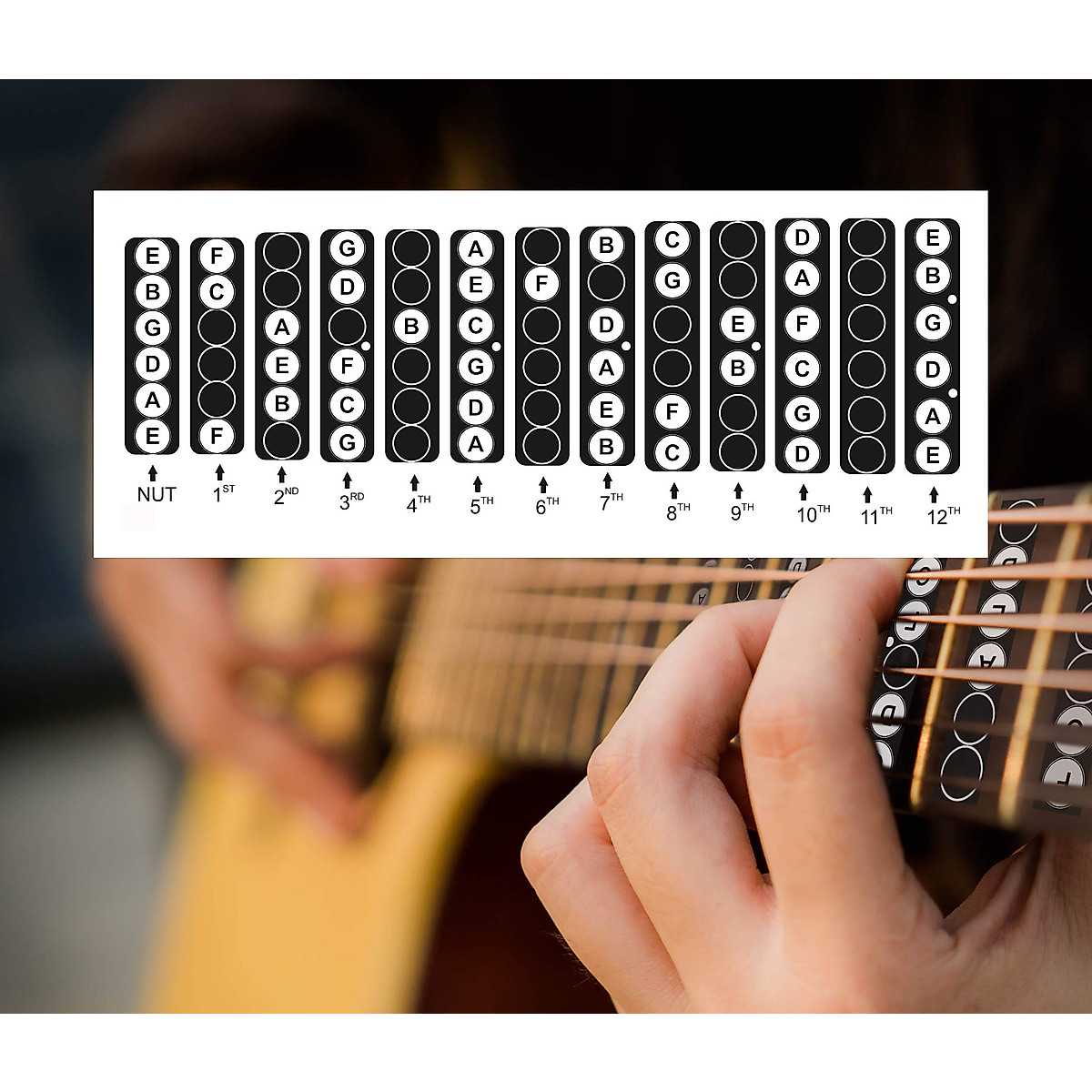 Guitar Fretboard Stickers Vinyl Fingerboard Decals Frets Map Neck Notes Trainer for Beginner Learner Practice Music Theory 6 Strings Acoustic Electric Guitars (Black and White)