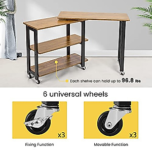 VIVOHOME Sofa Side Table 360° Rotating Mobile End Table Movable Laptop Table with 2 Tiers Storage Shelves 6 Universal Casters for Home Office