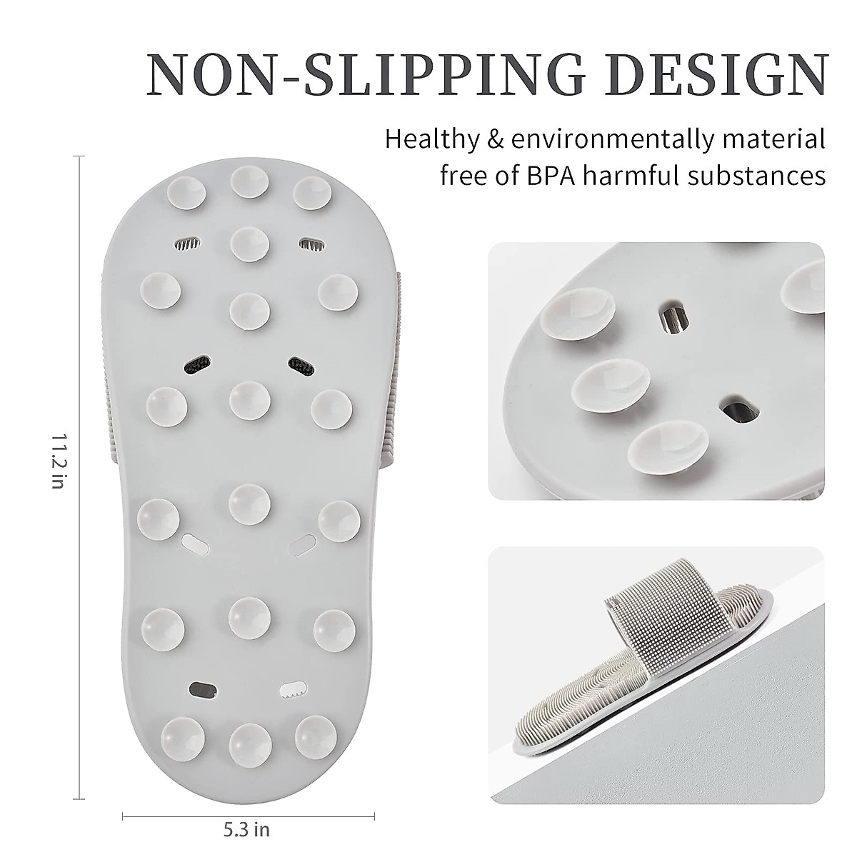 TATBOOMU Shower Foot Scrubber,Soft Silicone Bristles with Non-Slip Suction Cups - Cleans,Smooths,Exfoliates & Massages Your Feet Without Bending,Improve Circulation & Soothes Tired Feet (1PCS Gray)