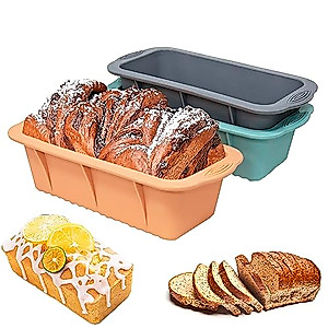 Anxbbo 3 Pack Silicone Bread Loaf Pans No-Stick Large Loaf Pan Set, Flexible Silicone Baking Molds for Bread, Cake, Meatloaf, BPA Free and Dishwasher Safe (3 Pack (9.8''L x 4.7''W x 2.7''H))