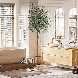 VIAGDO Artificial Olive Tree 6ft Tall Fake Potted Olive Silk Tree with Planter Large Faux Olive Branches and Fruits Artificial Tree for Home Office Living Room Decor Indoor, 1176 Leaves