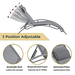 MOOWIND Patio Chaise Lounge Set Outdoor Lounge Chair Set Outside Lounger Recliner Chair Tanning Chairs for Pool Sunbathing Adjustable Beach Yard Lawn 2 PCs (Side Table not Included)
