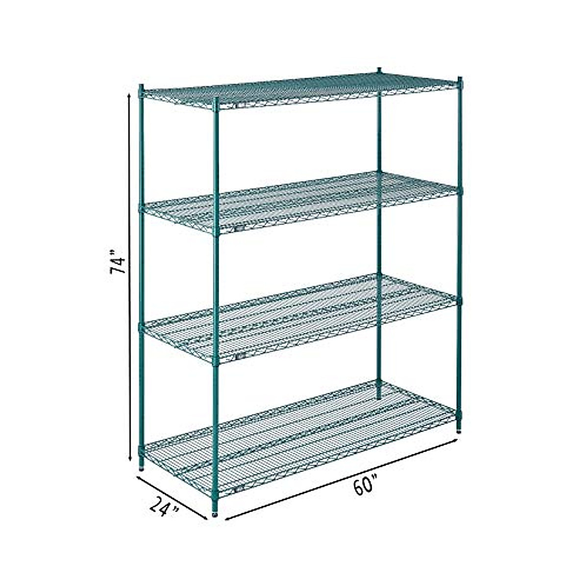 Nexel Wire Shelving, Green Epoxy, 60" W X 24" D X 74" H