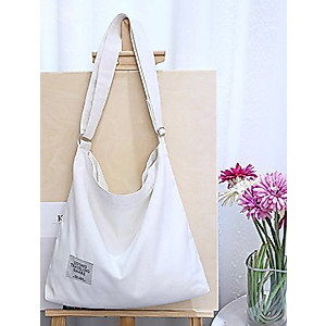 Covelin Women's Retro Large Size Canvas Shoulder Bag Hobo Crossbody Handbag Casual Tote White