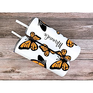 Monarch Butterfly Tumbler, Stainless Steel Insulated Tumbler with Lid, Double-Wall Vacuum Bottle Cup for Hot Cold Drinks, Gift for Butterfly Lover Women Mom (20 oz)