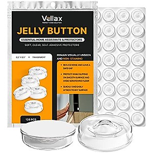 Vellax Self Adhesive Cabinet Door Bumpers - 128 pcs Sticky Silicone Clear Sound Dampening Rubber Bumpers - Cabinet Bumpers for Wall Protection, Kitchen Furniture, Decor, Drawer Stops