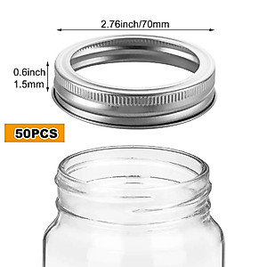 LOYORTY 50PCS 70mm Regular Mouth Canning Rings, Silver Mason Jar Rings Regular Mouth, Rust Resistant Mason Jar Replacement Rings for Mason Jar, Canning Lids, Storage