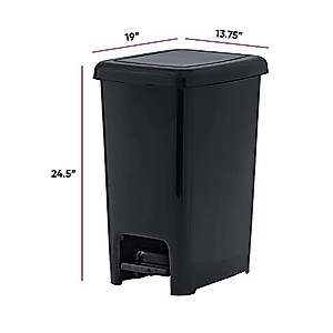 Superio Slim Pedal Trash Can, 64 Qt. (Black), Large Trash Can with Step-On Pedal, Durable Material Home and Kitchen Trash Can 16 Gallons
