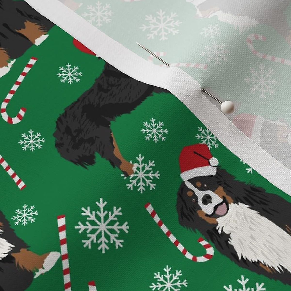 Spoonflower Fabric - Bernese Mountain Dogs Candy Canes Winter Snowflakes Green Christmas Printed on Petal Signature Cotton Fabric Fat Quarter - Sewing Quilting Apparel Crafts Decor