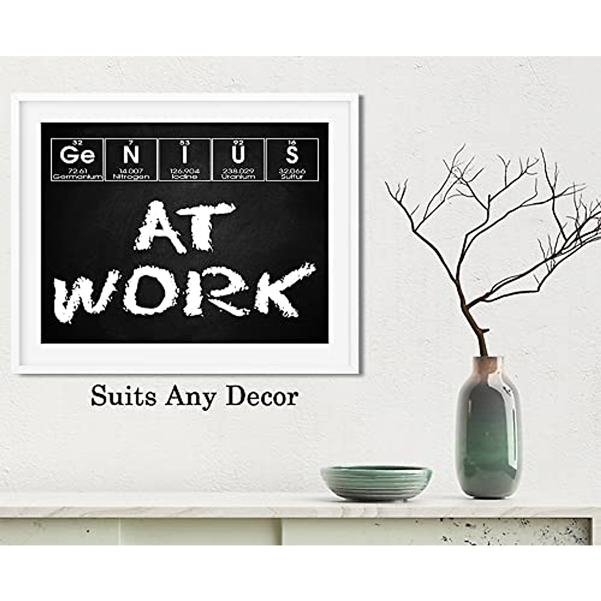 Genius At Work Periodic Table of Elements Print, 14"x11" Unframed Funny Science Poster, Chemistry Art Ideal for Science Lab, Teen Bedroom, Dorm Room or Home Decor