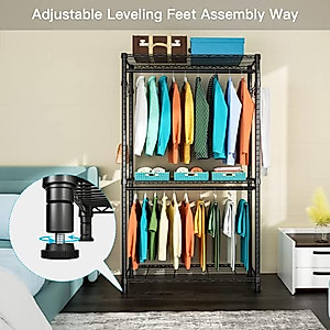 FUTASSI Portable Closets, 3 Tiers Heavy-Duty Rolling Garment Rack, Free-Standing Adjustable Clothes Storage and Organizer System with 2 Hanger Rods, 35.4" L x 15.7" D x 78.7" H, Black