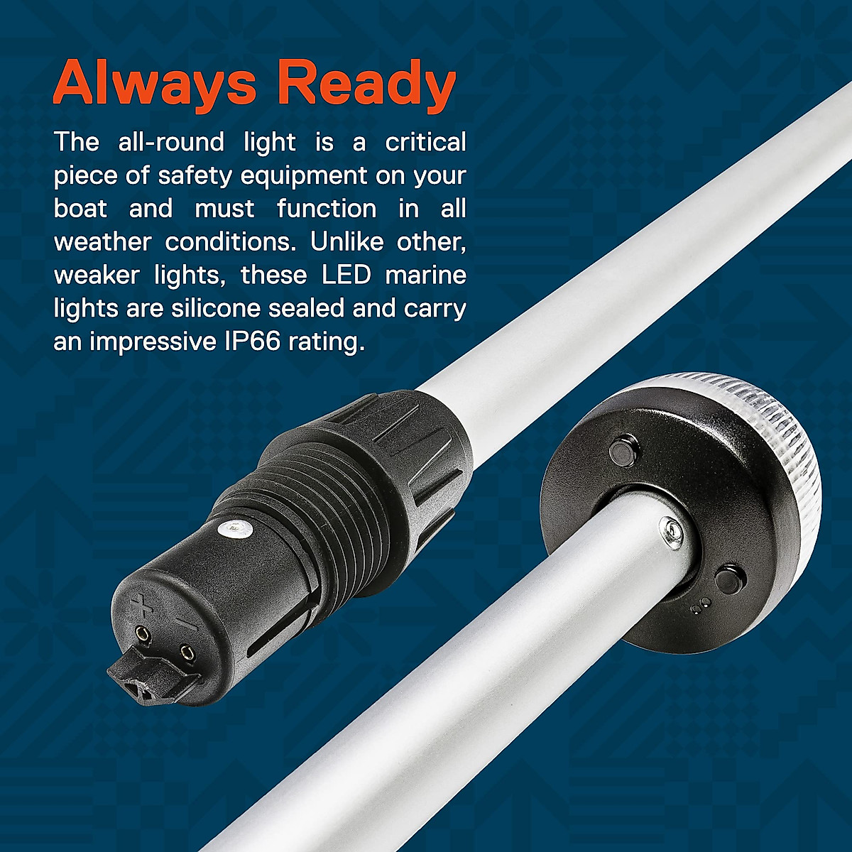 TRUE MODS 34"- 60" 12-24V Adjustable White LED Marine Navigation Anchor All-Round Boat Light [USCG ABYC A-16 3NM] [Telescoping Pole Base] [Waterproof] 3 Nautical Mile Back Rear Stern Tower Light