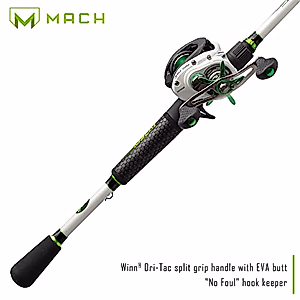 Lew's Mach 1 SLP Baitcast Reel and Fishing Rod Combo, 7-Foot 2-Inch 1-Piece Graphite Rod Blank with Split Grip EVA Handle, One-Piece Graphite Frame, Right-Hand Retrieve, Silver/Green