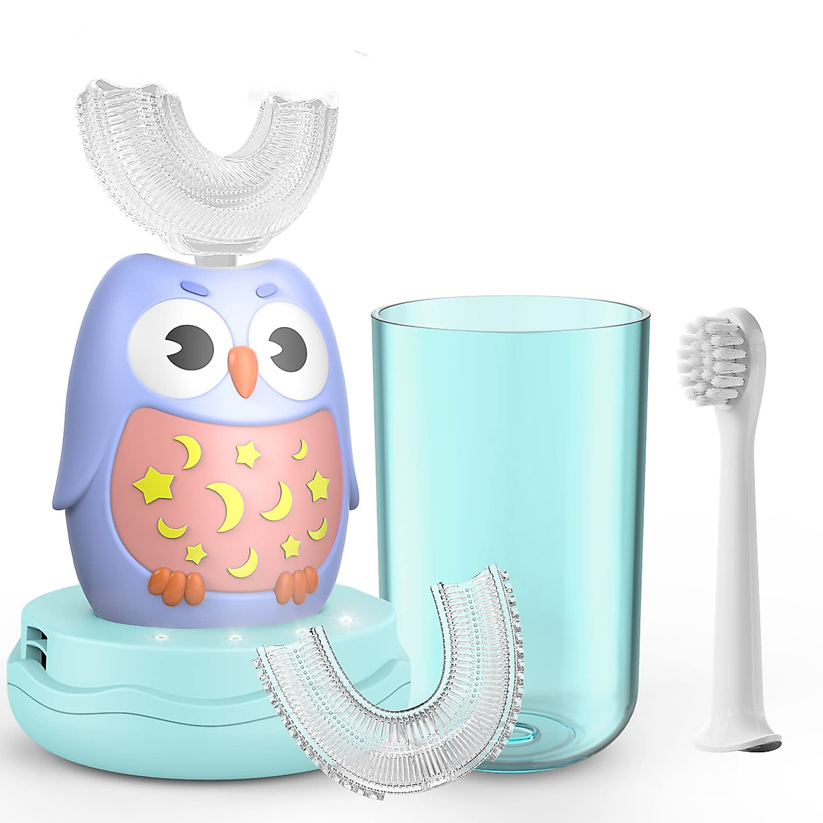 AUITRONCARE 2Pack Kids Toothbrush Electric and Foam Toothpaste Kids,Toddler Electric Toothbrush Ultrasonic Toothbrush with 3 Brushing Heads and Cup