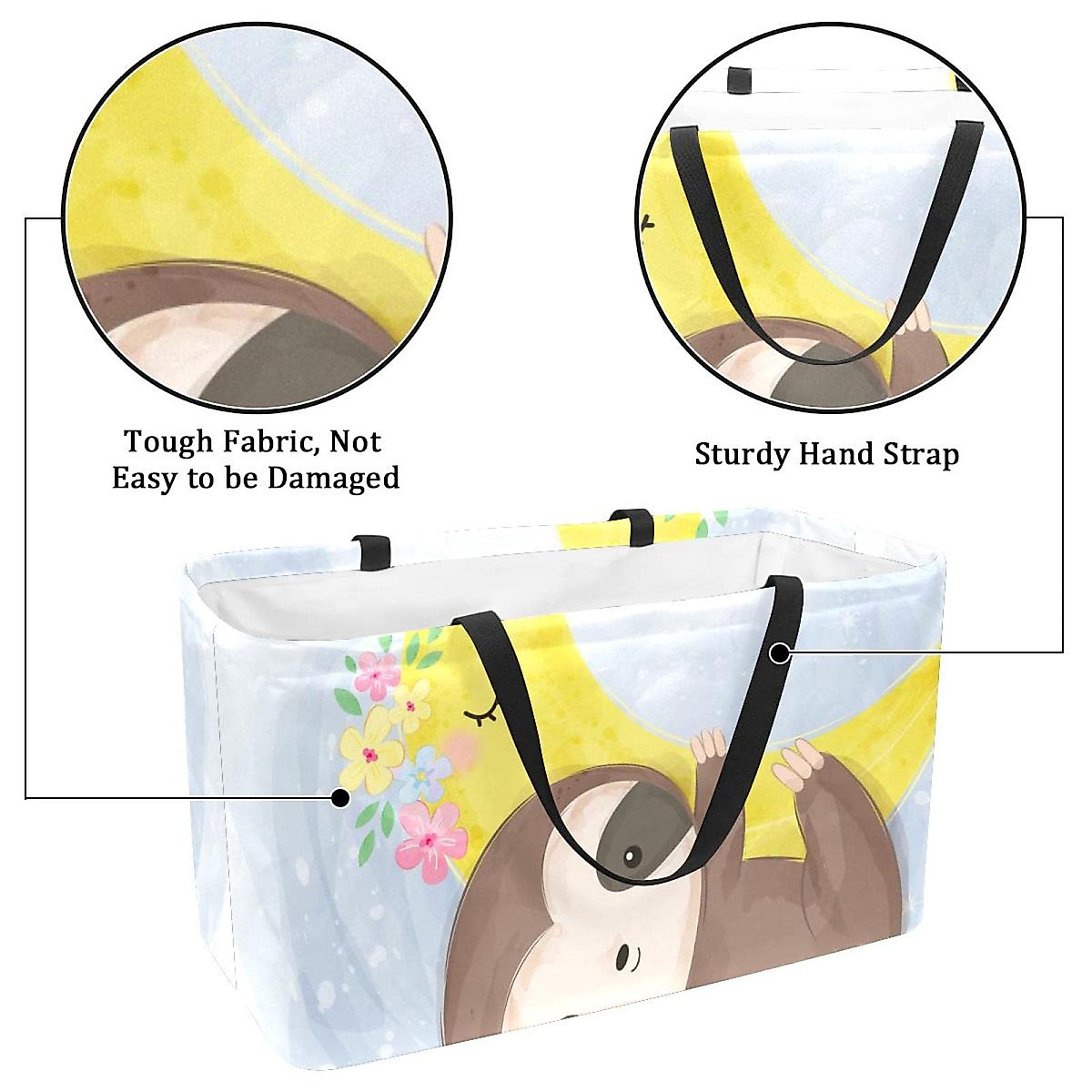 Reusable Shopping Basket Watercolor Sloth Portable Folding Picnic Grocery Bags Laundry Basket Shopping Tote Bag