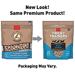 Cloud Star Tricky Trainers Crunchy Dog Training Treats 8 oz Pouch, Salmon Flavor, Low Calorie Behavior Aid with 450 treats