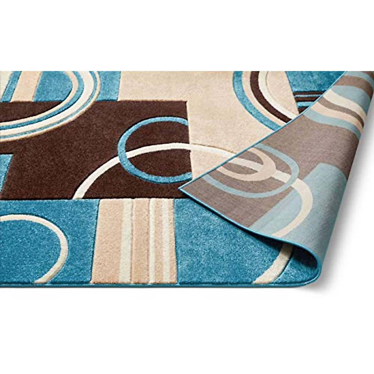 Echo Shapes & Circles Blue & Brown Modern Geometric Comfy Casual Hand Carved Area Rug 5'3" x 7'3" Abstract Contemporary Soft Living Room Rug